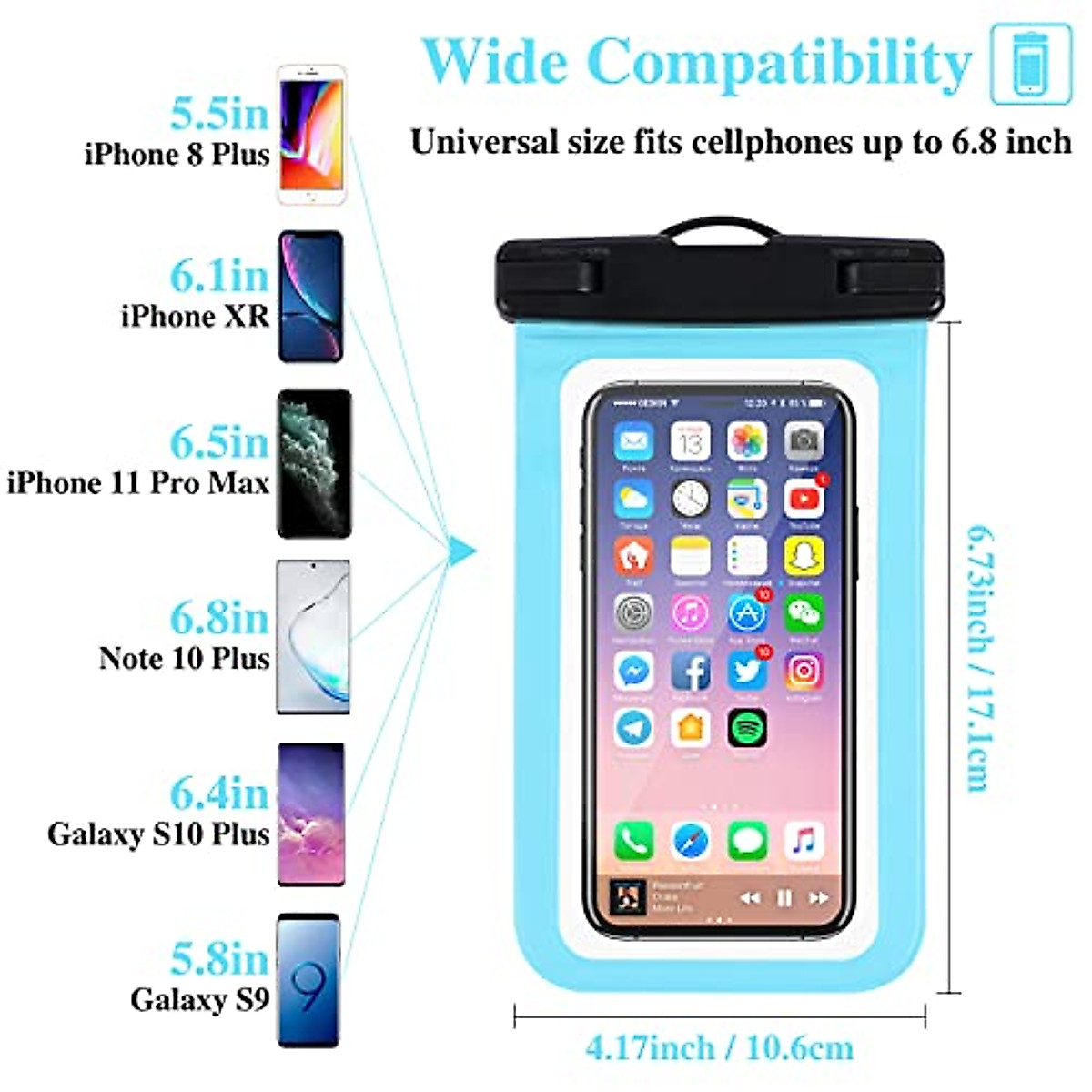 Harapu Universal Waterproof Phone Pouch Case Compatible for iPhone 13 12 11 Pro Max XS MAX XR X 8, Galaxy S21 S20 S11 S10 S8 S8+, Most Phone up to 6.5" Diagonal, Blue