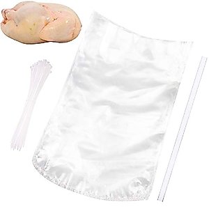 Morepack Poultry Shrink Wrap Bags,10x16Inches 50Pcs Clear Poultry Heat Shrink Bags BPA Free Freezer Safe with Zip Ties,Silicone Straw for Chickens,Rabbits