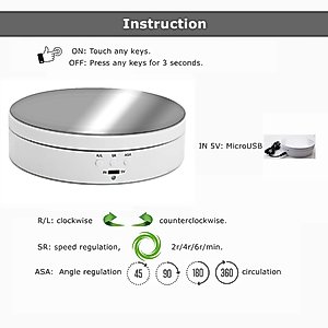 AIGICO Motorized Rotating Stand, 5.4Inch Max Loading 6.6Lb Battery USB Use Display Turntable for Jewelry Cake 3D Curing Resin Prints Spinner Shelf(White with Mirror Sticker)