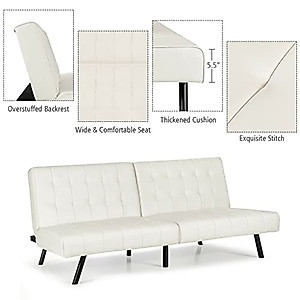 Walnut Futon Sofa Bed PU Leather Convertible Folding Couch Sleeper Lounge Convenient Installation (Color : A)