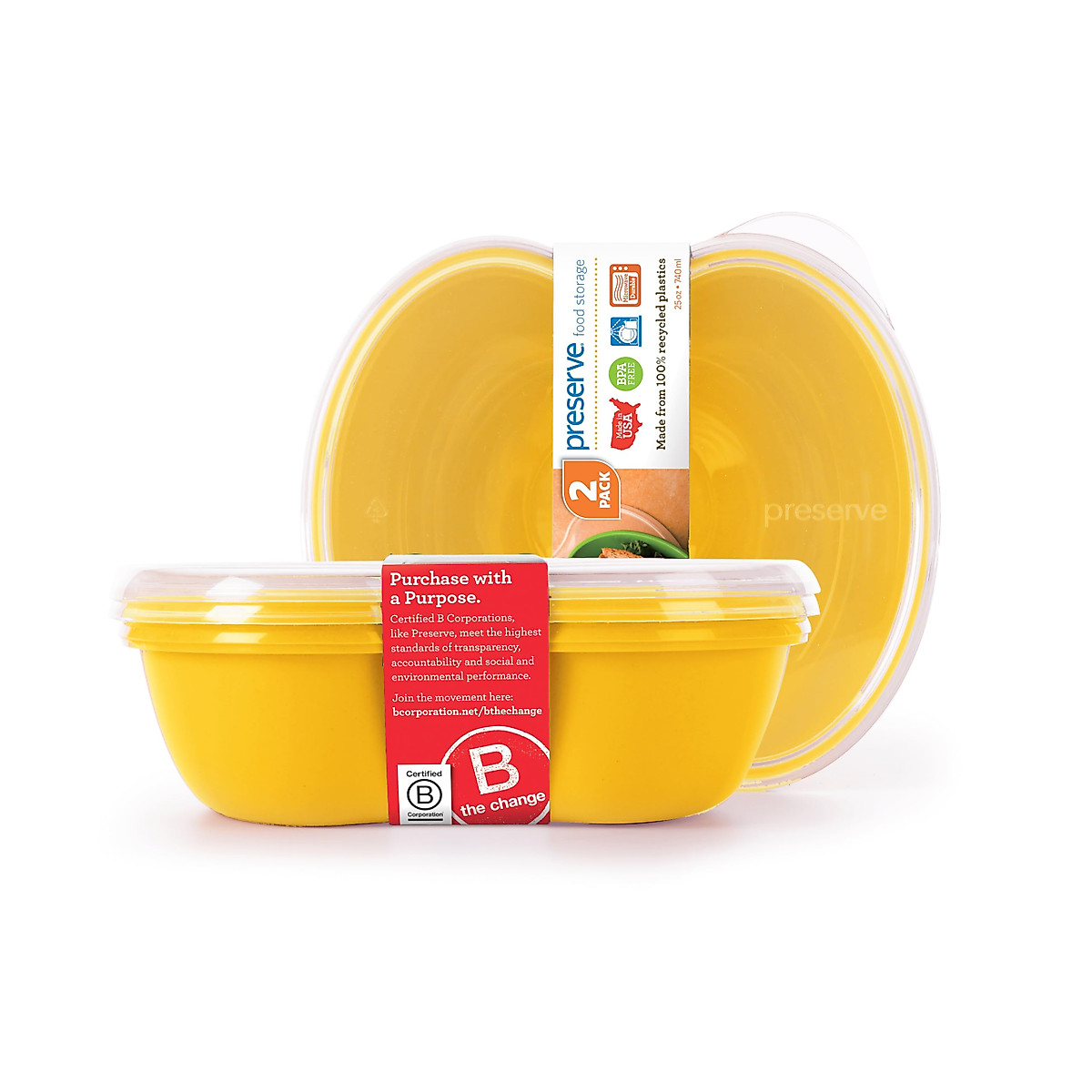 Preserve Food Storage Sandwich Container, Yellow, 25 oz., Set of 2