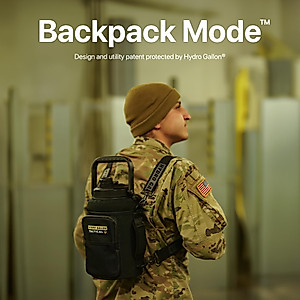 Hydro Gallon® Tactical - Insulated 1 Gallon Water Bottle Jug, Military Grade Sleeve. Large Stainless Steel Vacuum Metal Thermos Growler. Wide mouth, Shoulder Strap, MOLLE, Pockets, Handle. 128oz