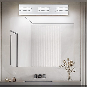 3 Color Temperature Dimmable Bathroom Light Fixtures over Mirror LED Chrome 3 Light Bathroom Vanity Light Fixtures Acrylic Stainless Steel Oval Shade Vanity Lights for Bathroom, ETL Certificated