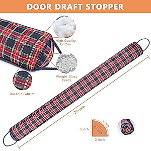 Triangle Under Door Draft Stopper Noise Blocker 28 Inches for Door Bottom Air Seal Insulation and Soundproof, Heavy Duty Weather Guard Snake Stripping, Tartan Check Navy Blue Red