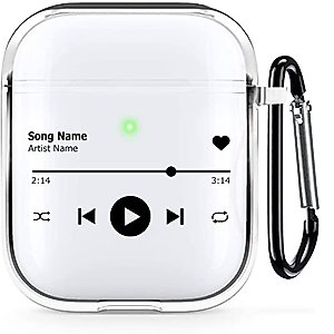 for AirPods 2nd 1st Generation Case Cover Clear Cool Kawaii Music Player Design for Women Men Cute Soft Crystal TPU AirPods Charging Case with Carabiner Full Body Protection Cover for Apple AirPod 2&1