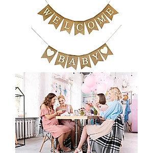 Shimmer Anna Shine Welcome Baby Burlap Banner for Baby Shower Decorations and Gender Reveal Party
