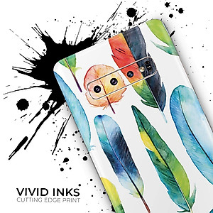 DesignSkinz Bright Water Color Painted Feather Protective Vinyl Decal Wrap Skin Cover Compatible with The Samsung Galaxy S20 (Screen Trim & Back Glass Skin)