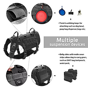 Forestpaw Tactical Dog Harness for Large Dogs,Tactical Dog Collar with Bungee Leash Set,No Pull Military Dog Harness for Dog Walking Training,Adjustable for Medium Large Dogs,Black S