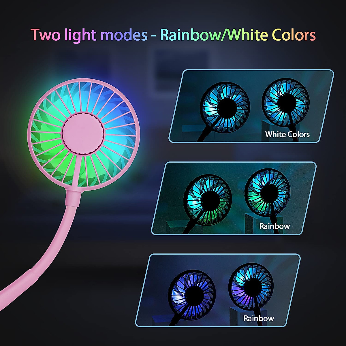 SkyGenius Rechargeable Hand Free Portable Neck Fan, Battery Operated Mini Personal Necklace Fan(Pink)