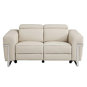 FANCUF Top Grain Leather Loveseat with Power Recliner for Indoor Living Room Furniture