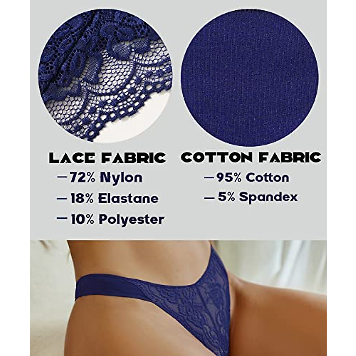 CuteByte Cotton Thongs for Women Lace Thong Underwear T Back Breathable Low Rise Hipster Tangas Panties 6 Pack (6 Pack A,M)