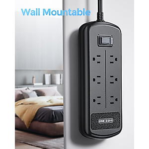 USB Outdoor Power Strip Weatherproof, Waterproof Surge Protector with 3 USB Ports and 6 Outlets, 6 FT Extension Cord, Shockproof Overload Protection, Mountable for Home Office Patio Porch