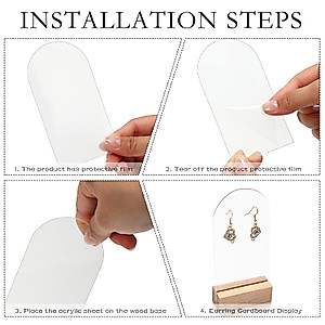 Yulejo Acrylic Earring Display Stand Jewelry Retail Holder Arch Acrylic Earring Holder Solid Hollow Acrylic Sign Stand Jewelry Displays with Wooden Bases for Studs Dangle Earrings (12)