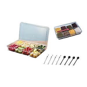 Divided Veggie Tray with Lid, 8 Compartment Vegetable Storage Square Appetizer Relish Serving Platter, Food Fruit Snack Containers with 8 Spoons for Refrigerator Organizer Bins