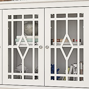 ECACAD Sideboard Buffet Cabinet with 6 Storage Compartments & 4 Carved Glass Doors, Kitchen Console Table Storage Cabinet Coffee Bar Accent Cabinet for Living Room, Hallway, White