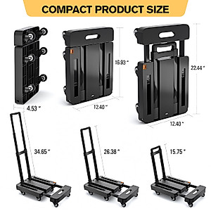 [Upgraded Version] Folding Hand Truck Dolly, 450LBS Heavy Duty Luggage Cart, Utility Cart with 6 Wheels & 2 Elastic Ropes for Luggage Travel Moving Shopping Airport Office Use