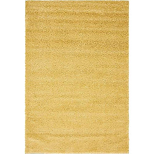 Unique Loom Solo Collection Solid, Plush, Kids, Modern Area Rug, 5 ft x 7 ft 7 in, Yellow