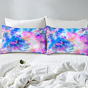 Tie Dyed Bedding Set Boho Tie Dye Comforter Cover for Kids Boys Girls Teens Hippie Dreamy Blue Pink Purple Duvet Cover Breathable Psychedelic Bohemian Gypsy Bedspread Cover Quilt Cover 3Pcs Full