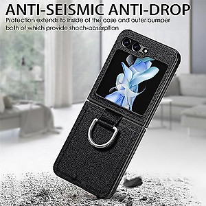 phone protective flip case Case Compatible with Samsung Galaxy Z Flip 5 Case with Ring ,Galaxy Z Flip 5 2023 Premium PU Leather Protective Phone Case Cover ,Slim Thin Protection Wireless Charging Shoc