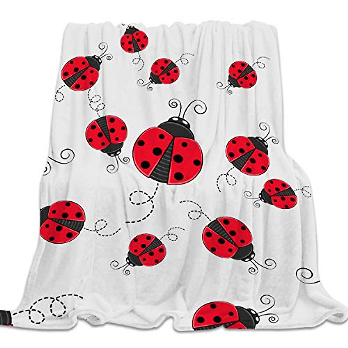 Singingin Ultra Soft Flannel Fleece Bed Blanket White Background Red Ladybug Throw Blanket All Season Warm Fuzzy Light Weight Cozy Plush Blankets for Living Room/Bedroom 40 x 50 inches