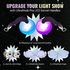 UltraPoi UltraKnob Swivel Handles Set (Pair (2)) - Rechargeable LED Poi Knob Handles - Over 30 Brilliant Rainbow Color Modes & Flashing Patterns - Silicone Knob Set for Poi, Flow Arts & Light Spinning