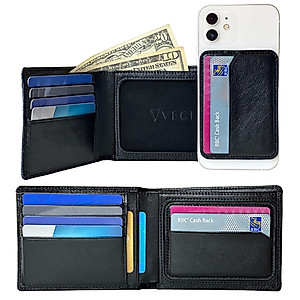 VECI 2-in-1 MagSafe Compatible Men’s Bifold Wallet with Detachable Wallet/Card Holder - Modular Design with Slim & Magnetic Section for use with iPhone (Full-grain leather, Black)