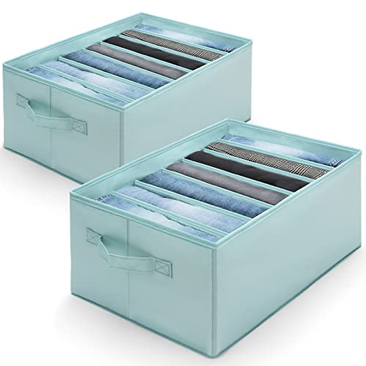 Wardrobe Clothes Organizer for Jeans Drawer Organizer for Folded Clothes with Handle Foldable Closet Organizer Storage Box for Jeans T-shirt Pants Sweater Kids Clothes Drawer Dividers 7 Grids 2PCS