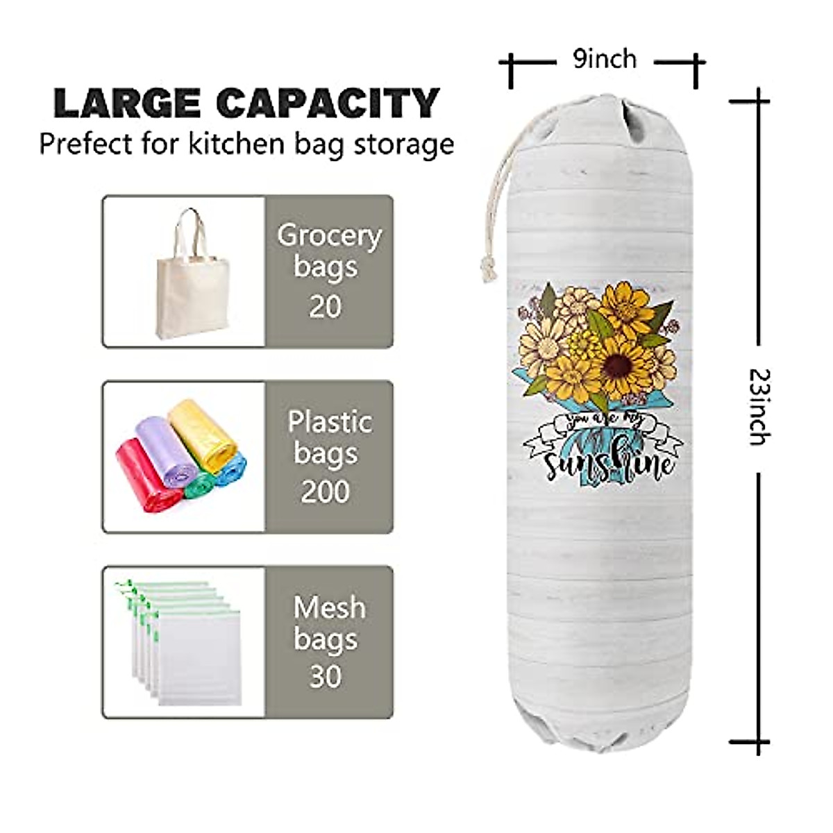 You are My Sunshine, Grocery Bags Holder Organizer for Shopping Bags，Wall Mount Plastic Bags Storage Container Dispensers, Gift for Women Mother Grandmother Friend