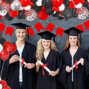 118Pcs Red and Black Balloons Arch Kit, Graduation Decorations Class of 2024 Red Black and White Balloons with Silver Confetti Foil Heart Star & Banner for School Casino Race Car Party Birthday