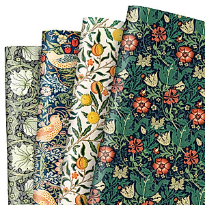 JarThenaAMCS 12 Sheets Retro Floral Wrapping Paper -Not Roll- Vintage Flower Bird Lemon Gift Wrap Paper Folded Flat Art Paper for DIY Crafts Wedding Baby Shower Birthday, 19.7 x 27.6 Inch