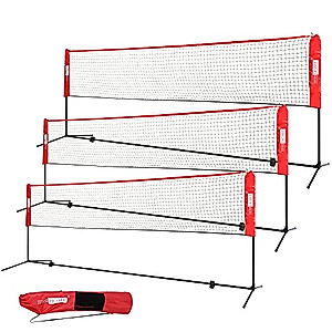 VIVOHOME Portable 14ft Height Adjustable Outdoor Badminton Net Set with Stand and Carry Bag for Kid's Volleyball Soccer Tennis Pickleball Red