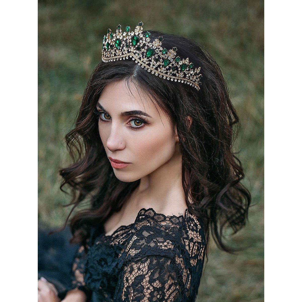 SWEETV Emerald Wedding Tiara for Women, Green Bridal Crown Princess Tiara Headband, Costume Party Accessories for Brithday Halloween Babyshower