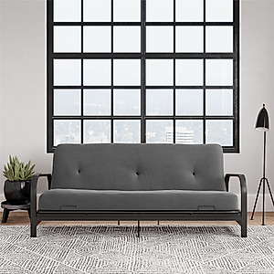 ASQUAN Black Metal Arm Full Size Futon Frame with 6” Gray Mattress