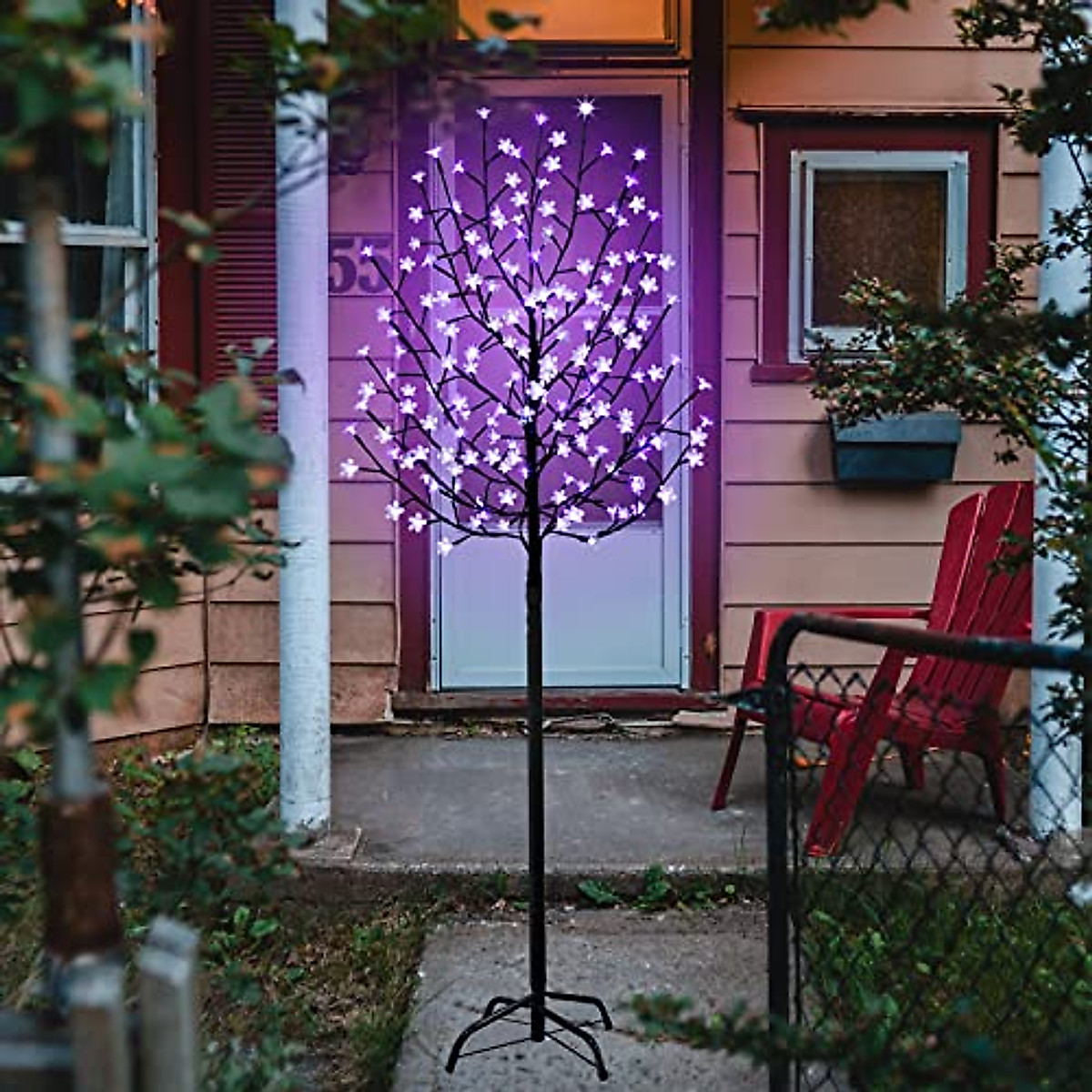 FUCHSUN Solar Blossom Tree 6 FT Garden Led Tree Light with 200 Flowers Outdoor Pathway Light Tall Artificial Tree for Spring Decoration (Purple)