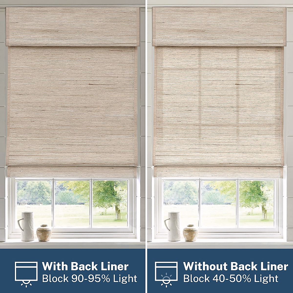 Pasoun Cordless Custom Roman Shades for Windows, Treatments, Natural Fabric Blind, Roman Window Shades, Almond(with Edge Liner,Block 90-95% Light), Custom Size