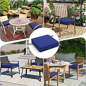 Gorpche Outdoor Chair Cushions, Waterproof Patio Chair Cushions Set of 2, Square Removable Outdoor Seat Cushions for Patio Furniture with Attach Straps, Foam and Hidden Zipper, 19 x 19 x 2 Inch, Blue