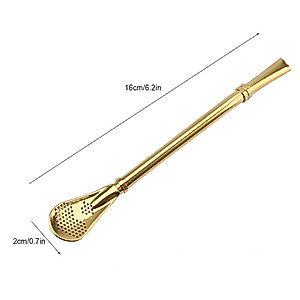 Multi function Drinking Straw, 4 in 1 Design Beverage Straw Tea Filter stirring rod and Fruit Spoon Made of 304 Stainless Steel Food Safety and Easy Maintain for Home Office Cafes Bar (Gold)