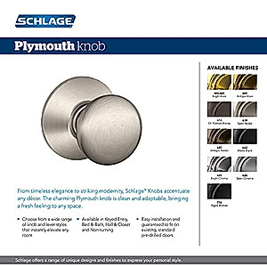Schlage F10 V PLY 605 Plymouth Door Knob, Hall & Closet Passage Lock, Bright Brass