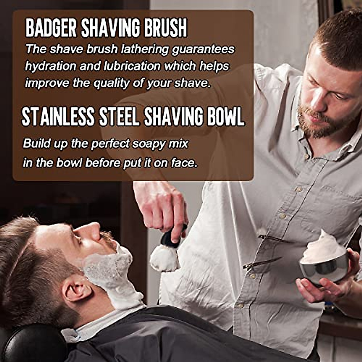 4 Packs Shaving Soap w/Shaving Bowl,Shaving Brush,Shaving Cream,Unqiue Men's Gift Set Mens Shaving Kit for Christmas Stocking Stuffers for Him Boyfriend Dad Adult Husband Birthday Valentines Day Gifts