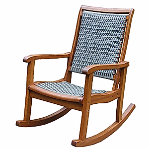 Outdoor Interiors Resin Wicker and Eucalyptus Rocking Chair, Brown and Grey