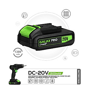 GALAX PRO 20V Cordless Drill Driver with Work Light, Max Torque 20N.m, 3/8 Inch Keyless Chuck, 19+1 Position, Single Speed 0-600RPM, 1.3Ah Battery and Charger Included