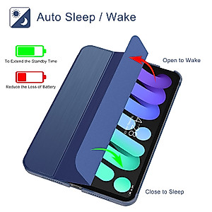 Soke for iPad Mini 7 Case A17 Pro, iPad Mini 7th/6th Generation 2024/2021- [Slim Trifold Stand + Auto Wake/Sleep], Protective Hard PC Back Cover for Apple iPad Mini 7/6 Gen 8.3 Inch - Navy