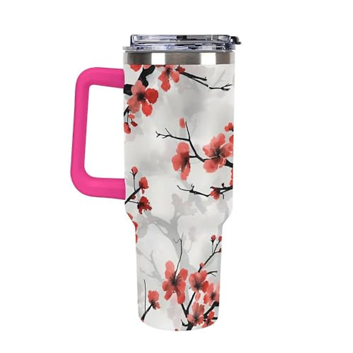 Cherry Flower 40 Oz Tumbler Insulated Stainless Steel Water Bottle Travel Mug Car Cup with Handle And Straw