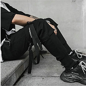XYXIONGMAO Men's Jogger Techwear Pants Hip Hop Goth Pants Streetwear Harem Pants Sweat Pants Tactical Track Pants Multi Pocket Black Joggers Cargo Cool Baggy Pants (Black, XXL)