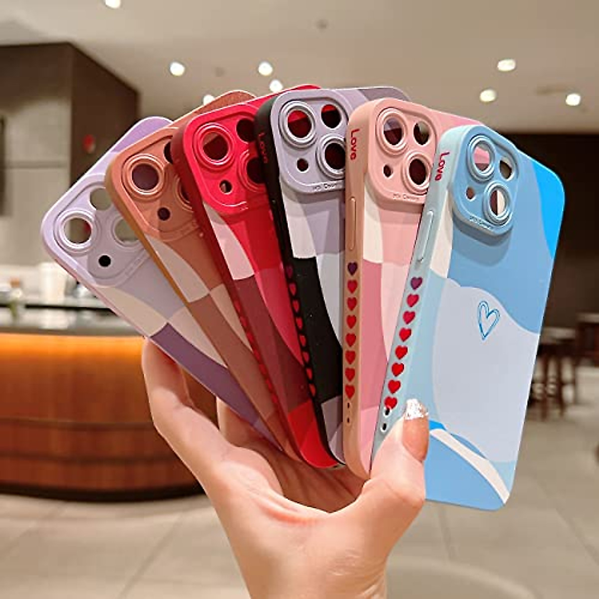 YKCZL Compatible with iPhone 13 Mini Case 5.4 Inch, Cute Painted Art Heart Pattern Full Camera Lens Protective Slim Soft Shockproof Phone Case for Women Girls(Pink)