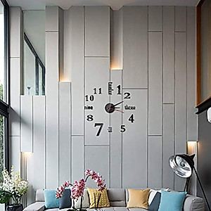 10inch-20inch Frameless DIY Wall Clock Black 3D Mute Round Shape Quartz Wall Clock Sticker DIY Wall Decoration for Home Living Room Bedroom Office Classroom