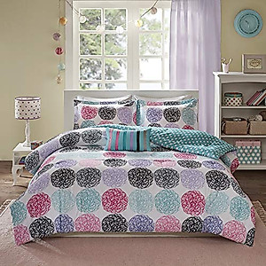 Mi Zone Carly Comforter Set, Doodled Circles Polka Dots Bed Sets– Ultra Soft Microfiber Teen Bedding For Girls Bedroom, Twin/Twin XL, Teal Purple 3 Piece
