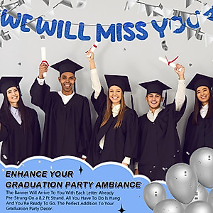 Fulmoon Pre Strung We Will Miss You Banner Glitter Bunting Graduation Retirement Party Decorations 8.2 ft Goodbye Decorations for Going Away Farewell Army Decorations Party Supplie(Navy Blue)