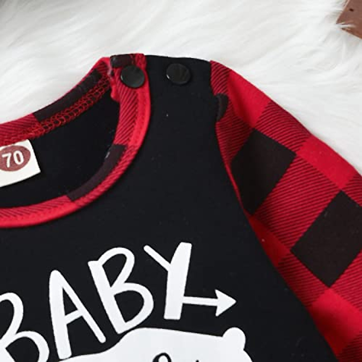 Aalizzwell Infant Baby Romper Toddler Brother Christmas Matching Outfits Xmas Buffalo Plaid Bear Boys Clothes 0-3 Months