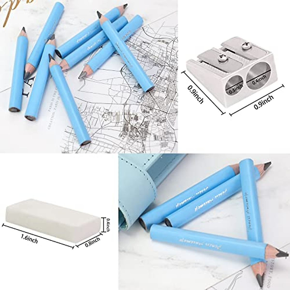 AUTEMOJO Short triangle 5mm thick core fat pencil, 3.5 inch fat pencil, suitable for preschool children Little hand, kindergartens, children's writing and painting (8 light blue)